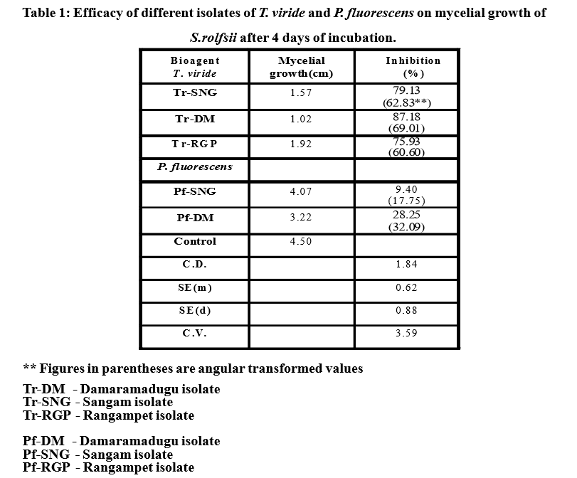 IN VITRO SCREENING OF BIO EFFICACY OF DIFFERENT ISOLATES OF Trichoderma ... IN VITRO SCREENING OF BIO EFFICACY OF DIFFERENT ISOLATES OF Trichoderma ...
